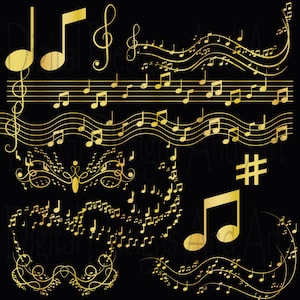 Gold Music Clipart, Gold Notes Clip Art, Digital Clipart Musical ...