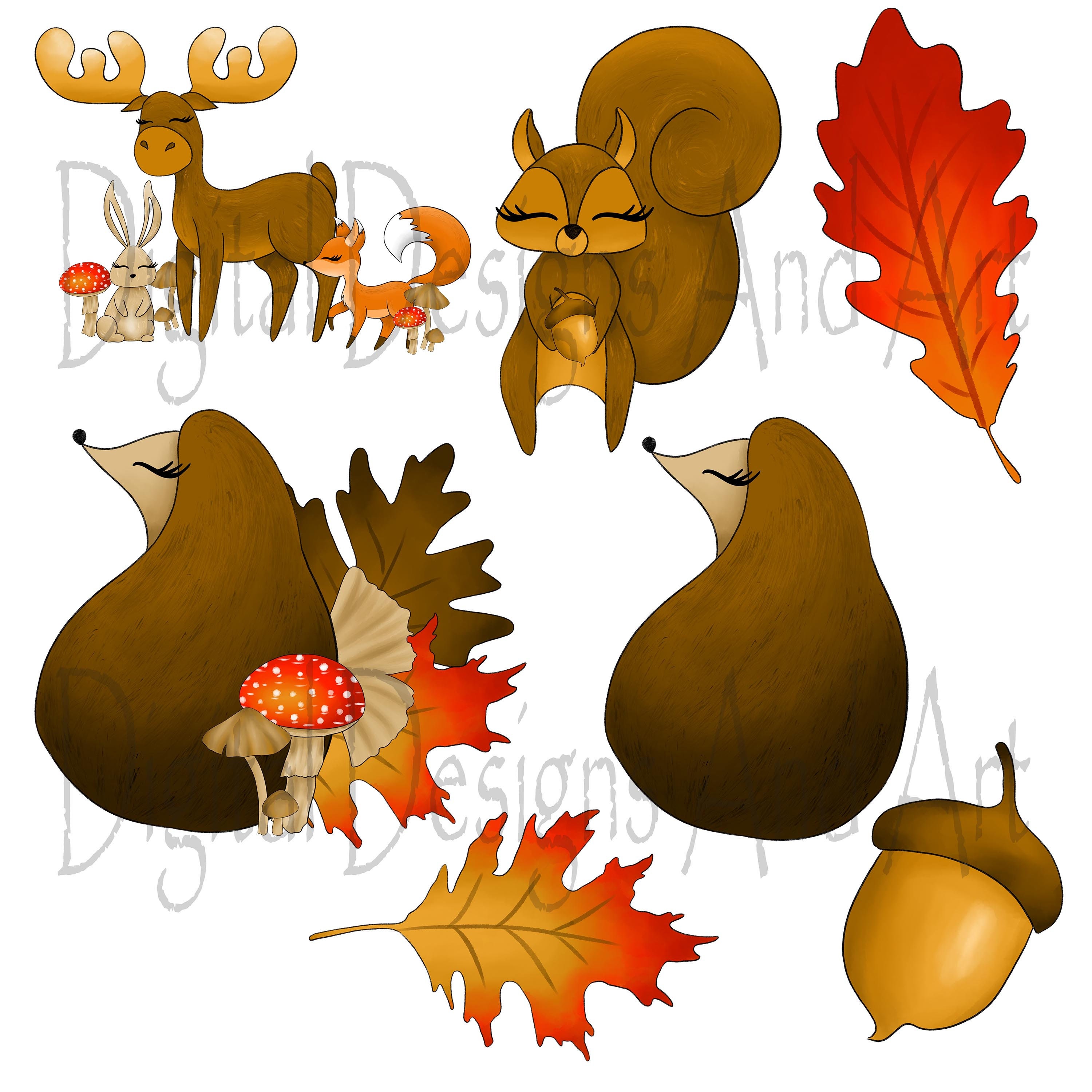 Autumn Animals Clipart Animals Clipart Watercolor Clipart - Etsy