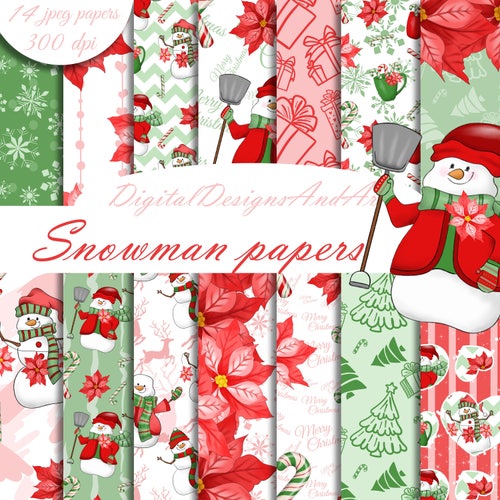 Snowman Digital Paper Scrapbook Paper Christmas Paper - Etsy