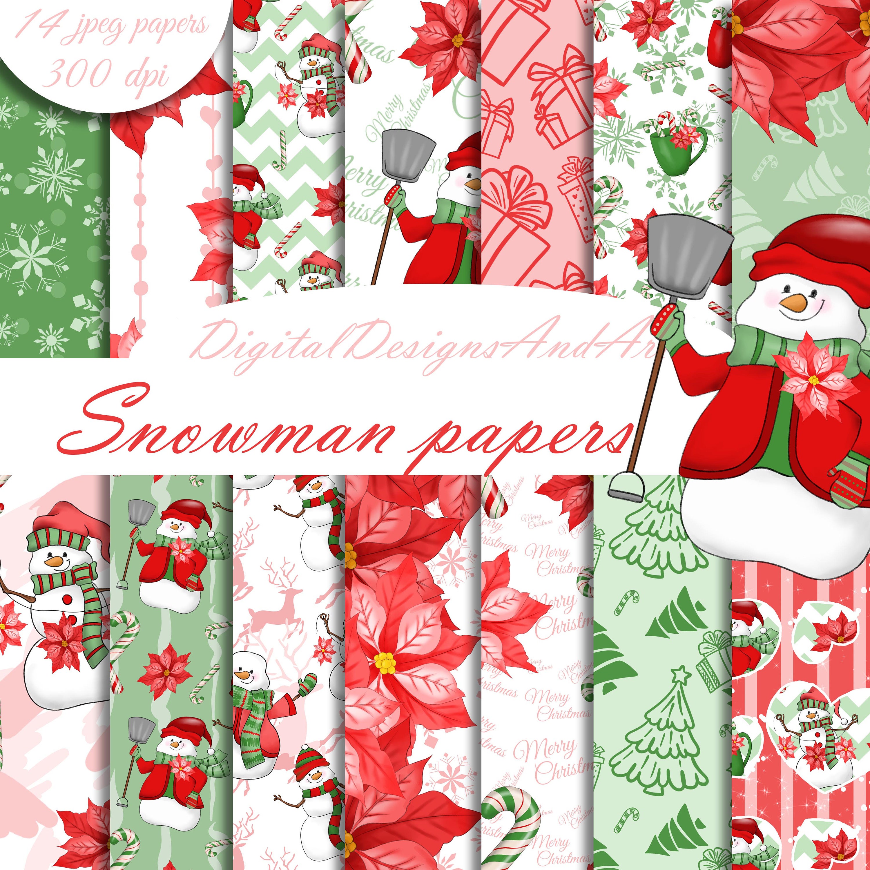 Snowman Digital Paper Scrapbook Paper Christmas Paper - Etsy