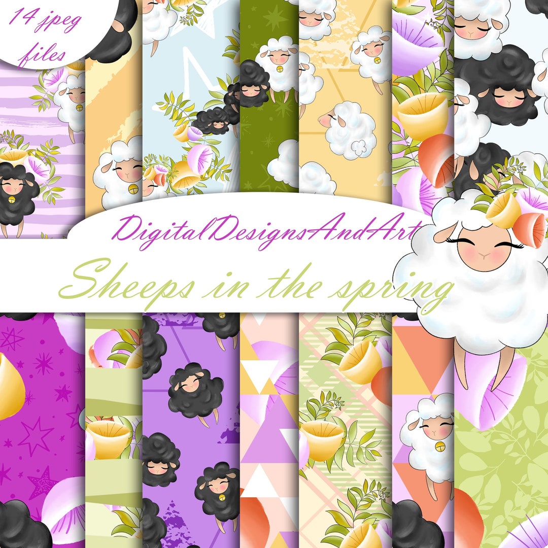Sheep Digital Paper, Sheep Pattern, Lamb Paper, Lamb Pattern, Spring ...