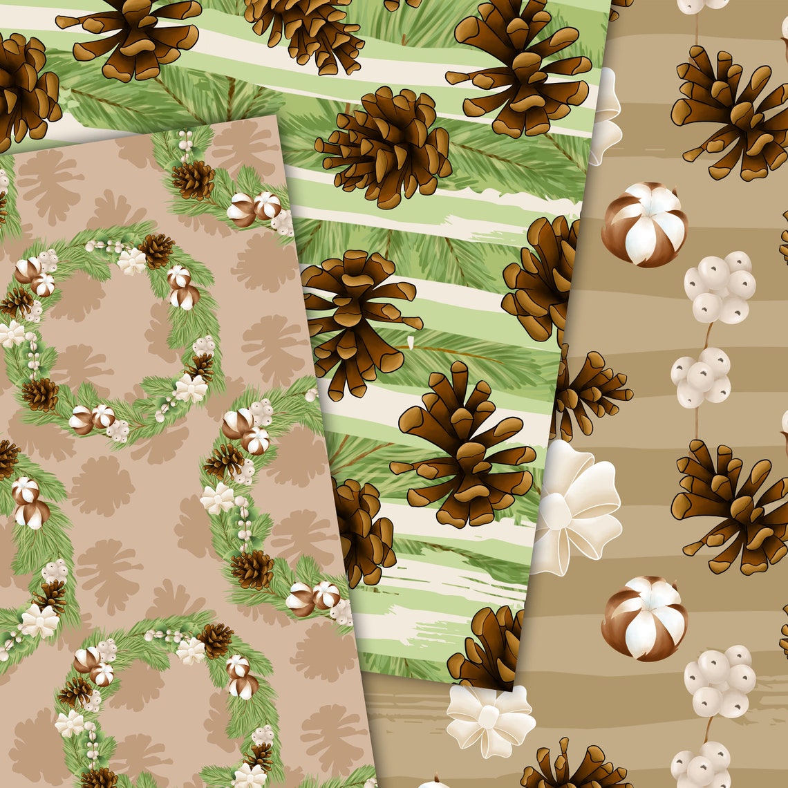 Winter Digital Paper Pine Digital Paper Pine Cone Paper | Etsy