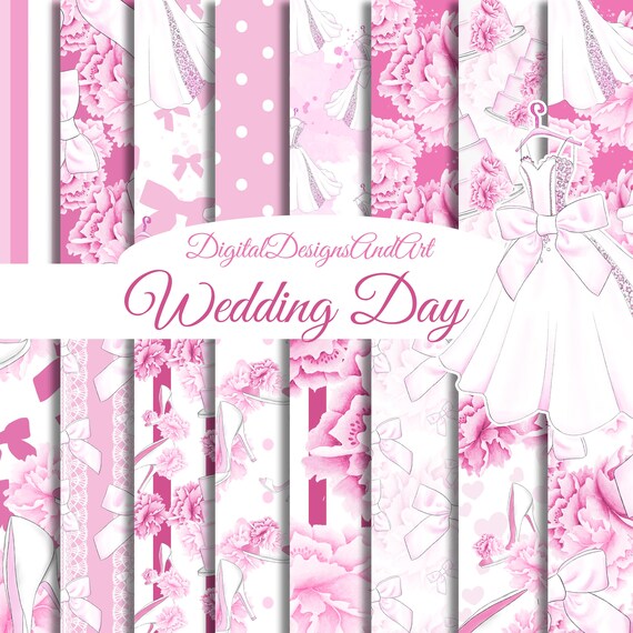 Wedding Day Digital Paper Wedding Pattern Wedding Dress | Etsy