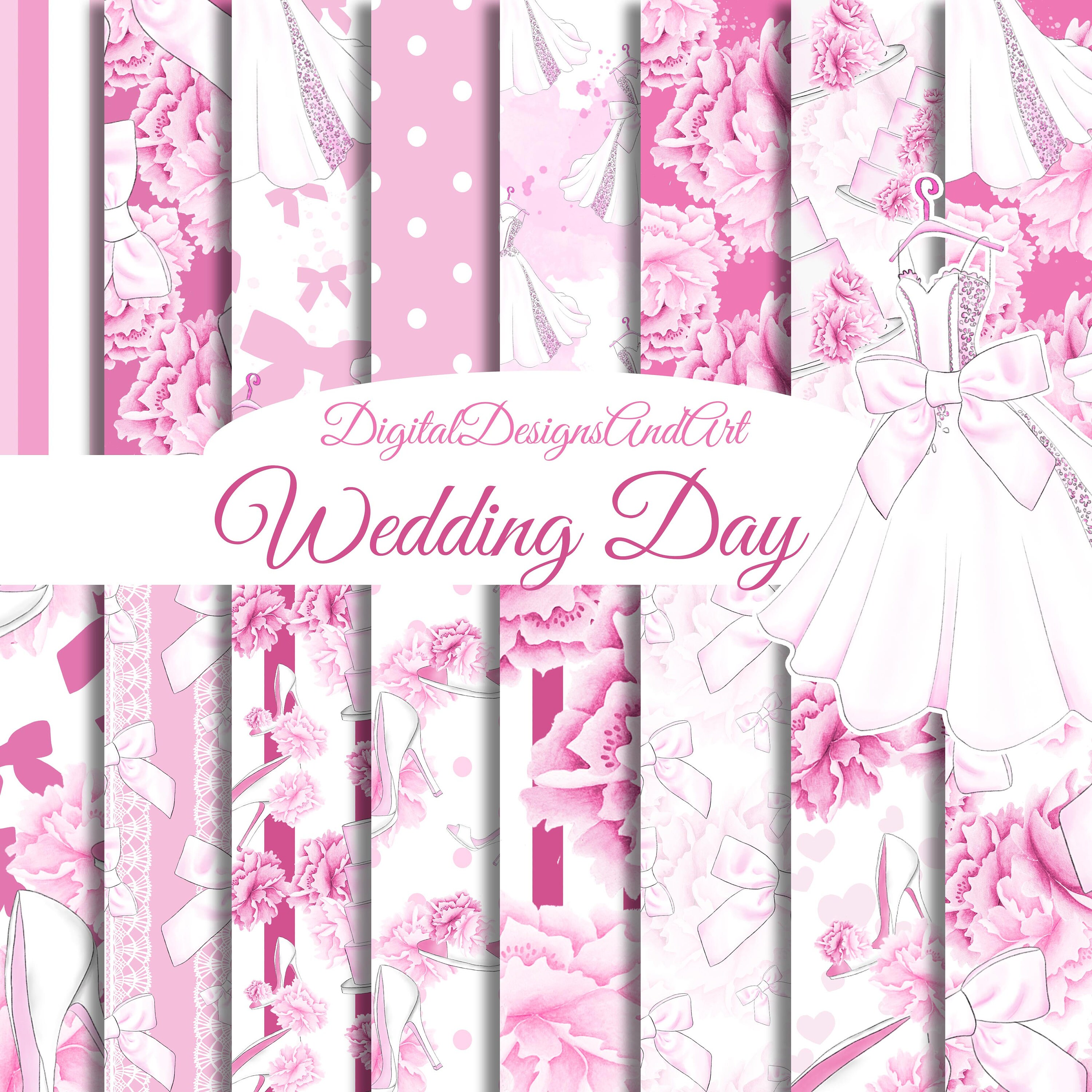 Wedding day digital paper Wedding pattern Wedding dress | Etsy