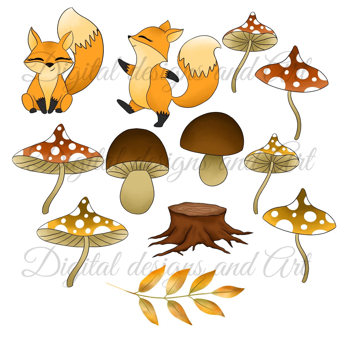 Fox Clipart Autumn Clipart Autumn Leaves Clipart Fall - Etsy
