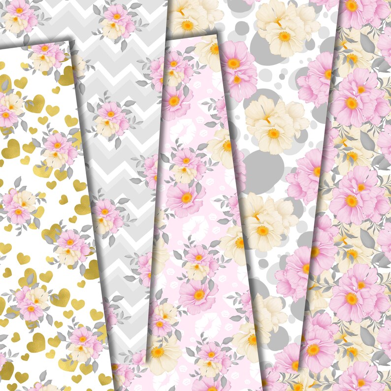 Floral Digital Paper Pack Romantic Flowers Paper Scrapbook - Etsy