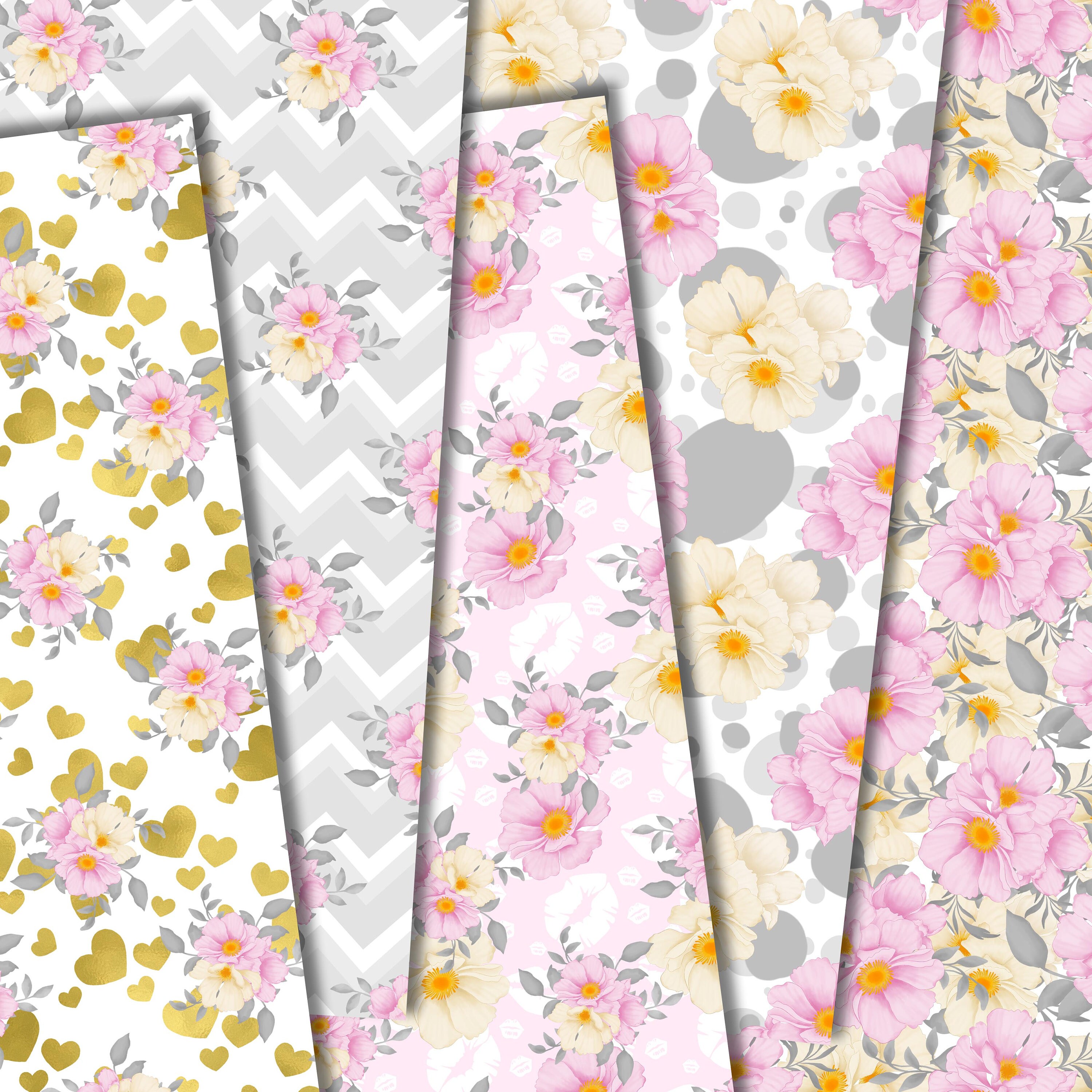 Floral Digital Paper Pack Romantic Flowers Paper Scrapbook - Etsy