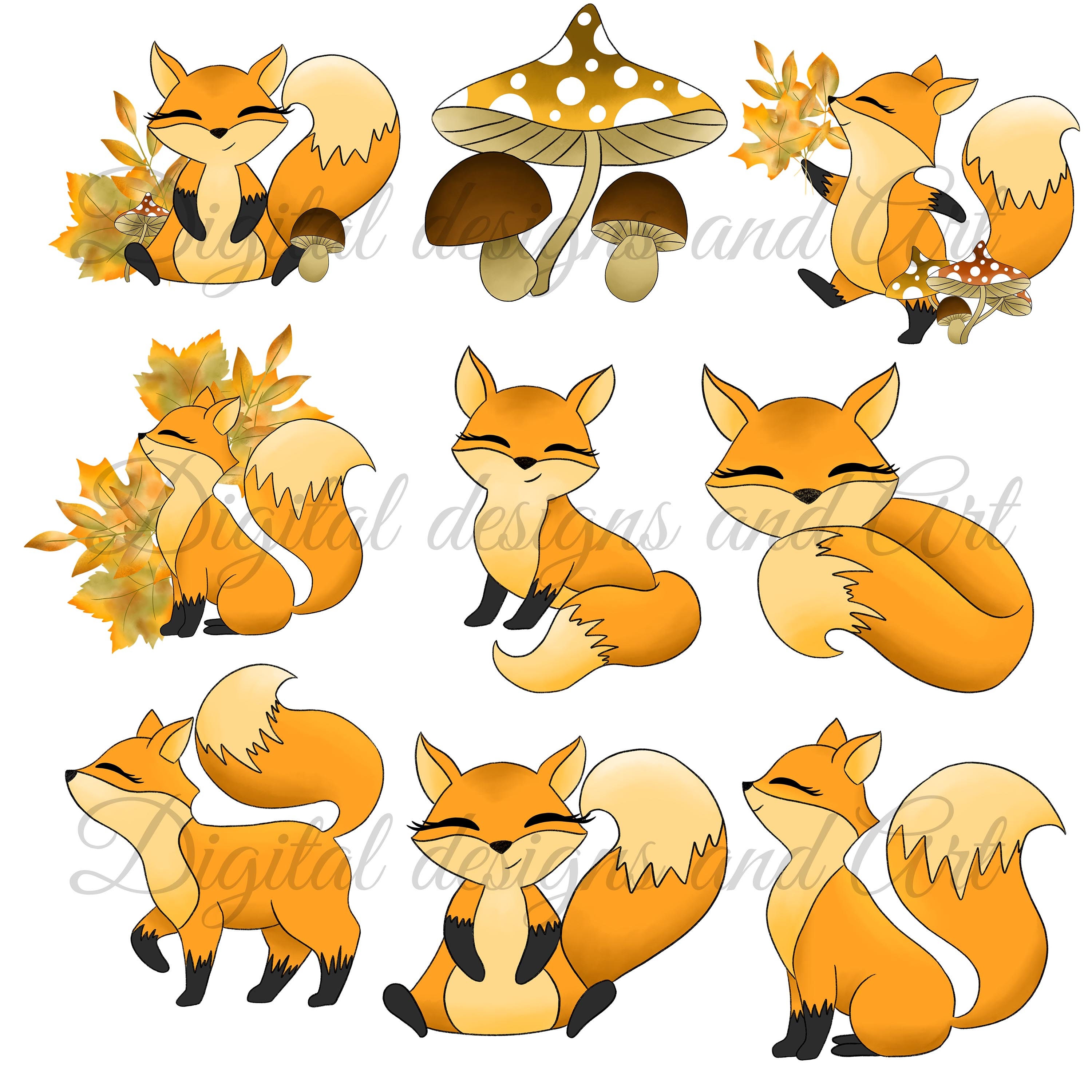 Fox clipart Autumn clipart Autumn leaves clipart Fall | Etsy