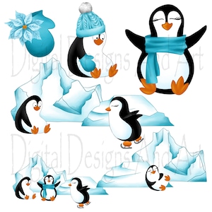 Penguins Clipart, Penguin Illustration, Handpainted Clipart, Winter ...