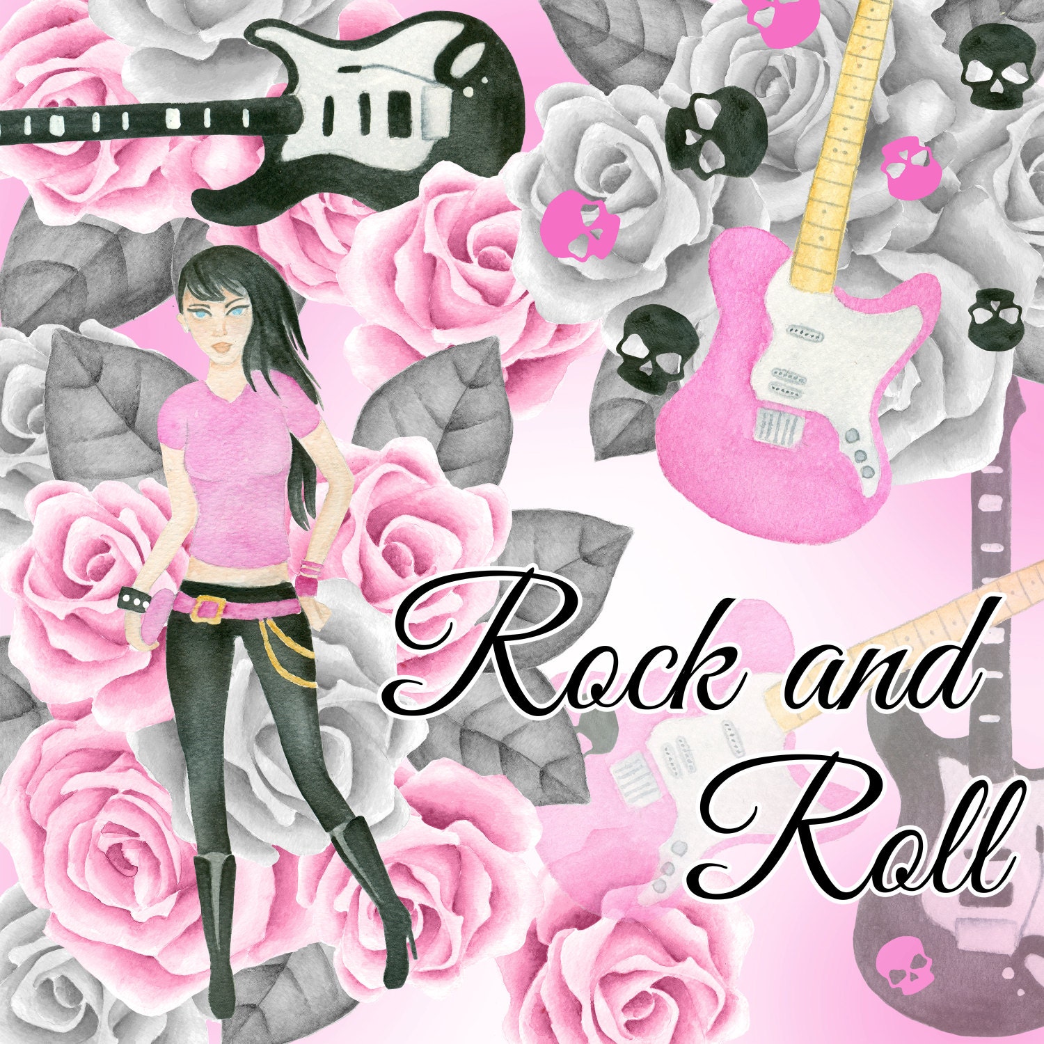 Rock Chick Clipart Rock & Roll Clipart Pink Rock - Etsy Australia
