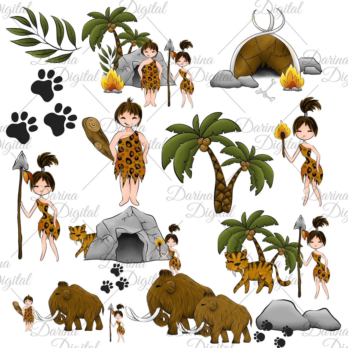 Caveman Clipart Prehistoric Clipart Stone Age Illustration - Etsy