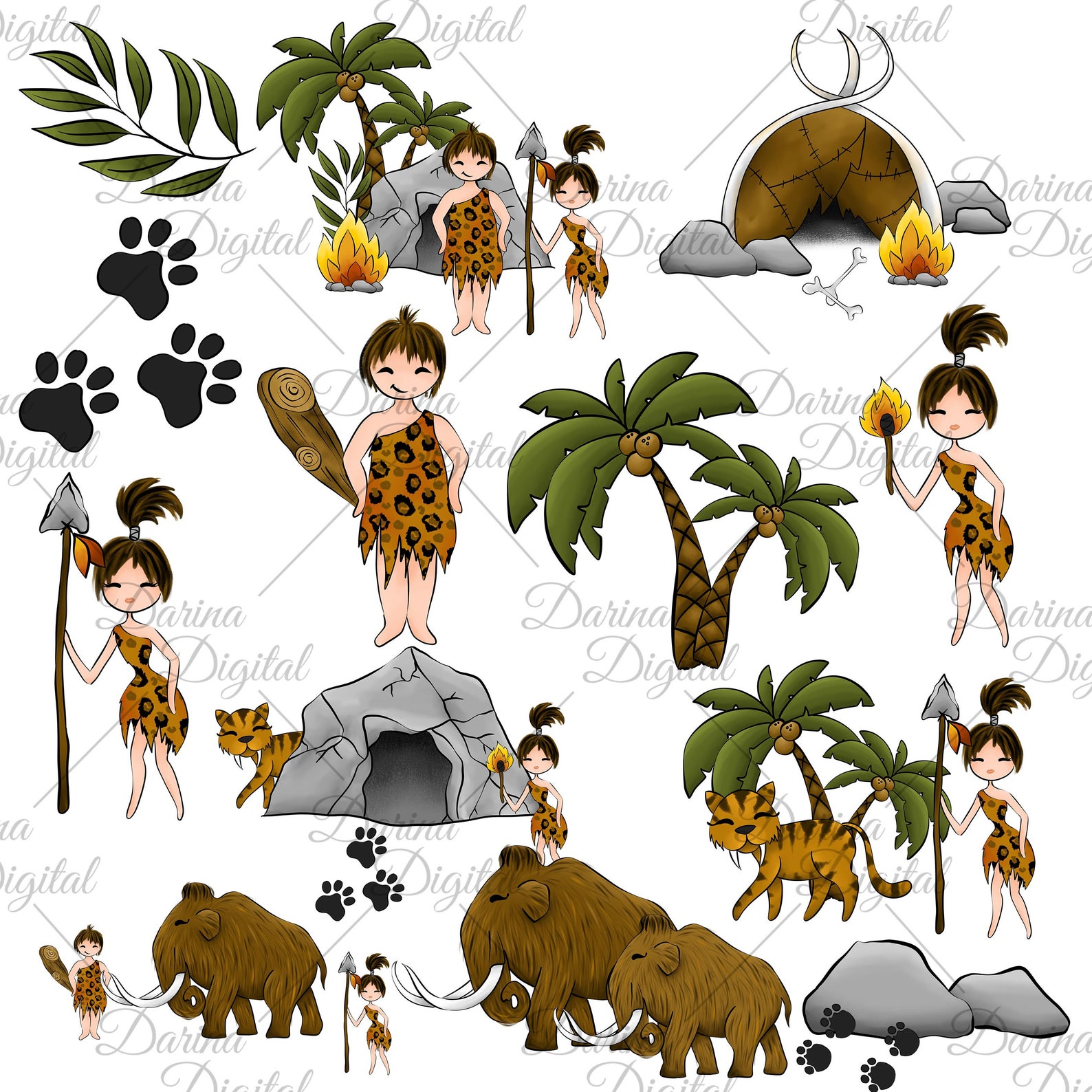Caveman Clipart Prehistoric Clipart Stone Age Illustration - Etsy