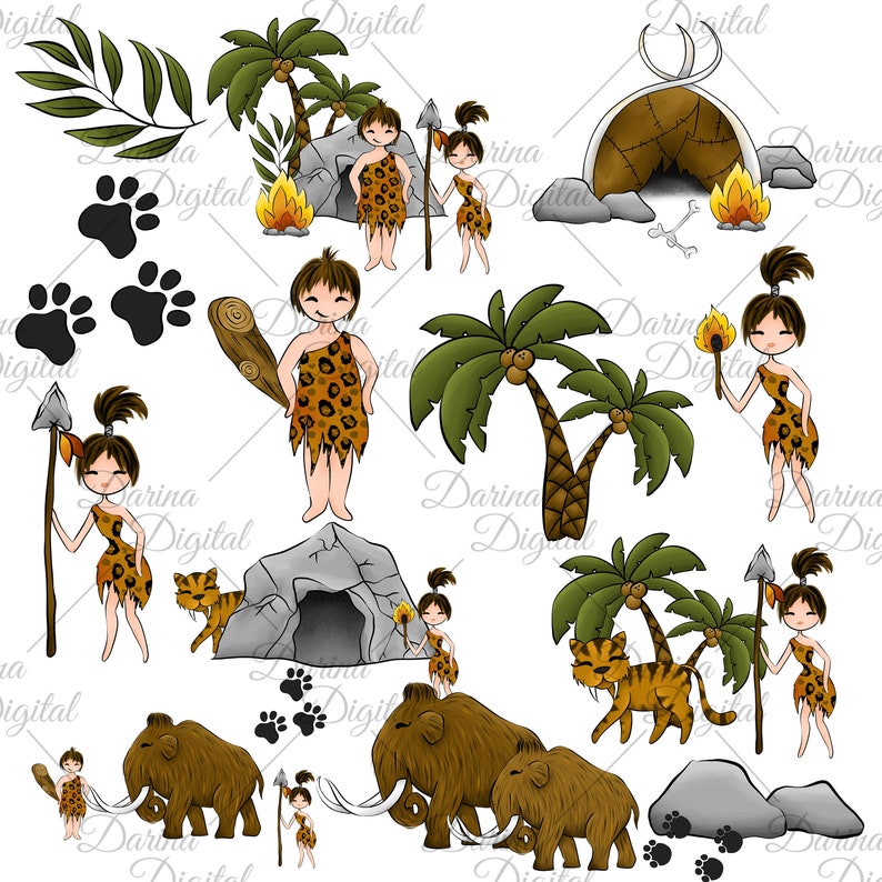 Caveman Clipart Prehistoric Clipart Stone Age Illustration - Etsy