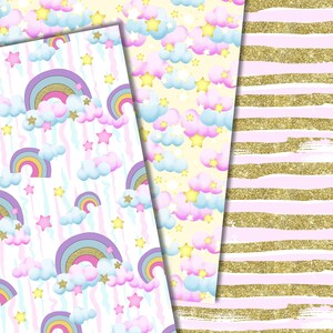 Unicorn Paper, Unicorn Digital Pattern, Scrapbook Paper, Rainbows and ...