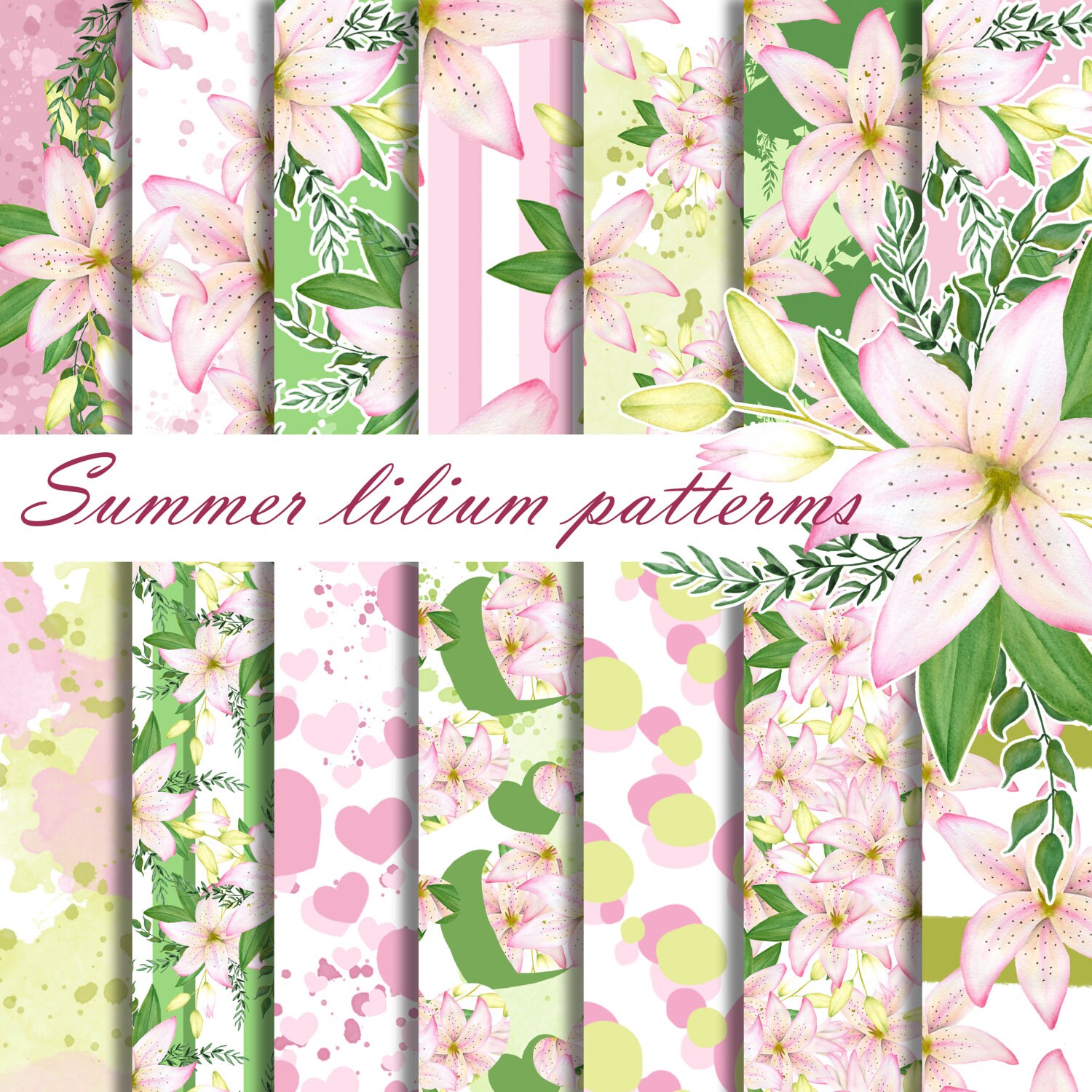 Lily digital paper Lilium patterns Floral papers pack | Etsy