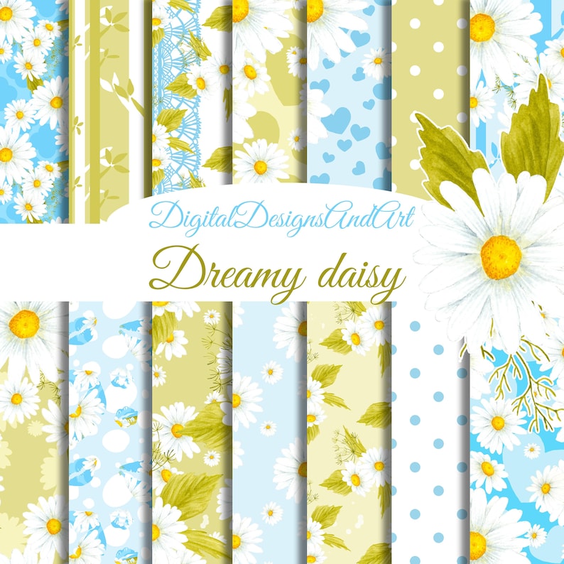 Flower Digital Paper Daisy Digital Paper Pack Digital - Etsy