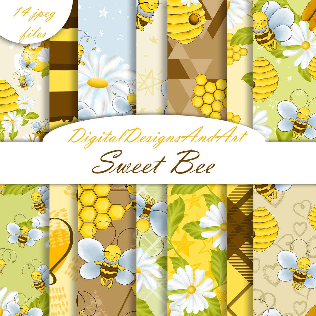 Bee Digital Paper, Bees Pattern, Cute Bee Paper, Daisy Paper, Daisy ...