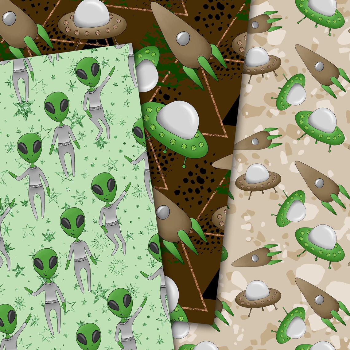 Alien Digital Paper Alien Pattern Spaceship Paper E.T. | Etsy