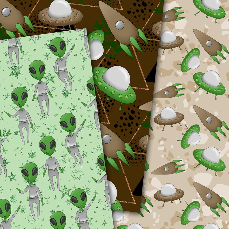 Alien Digital Paper Alien Pattern Spaceship Paper E.T. | Etsy