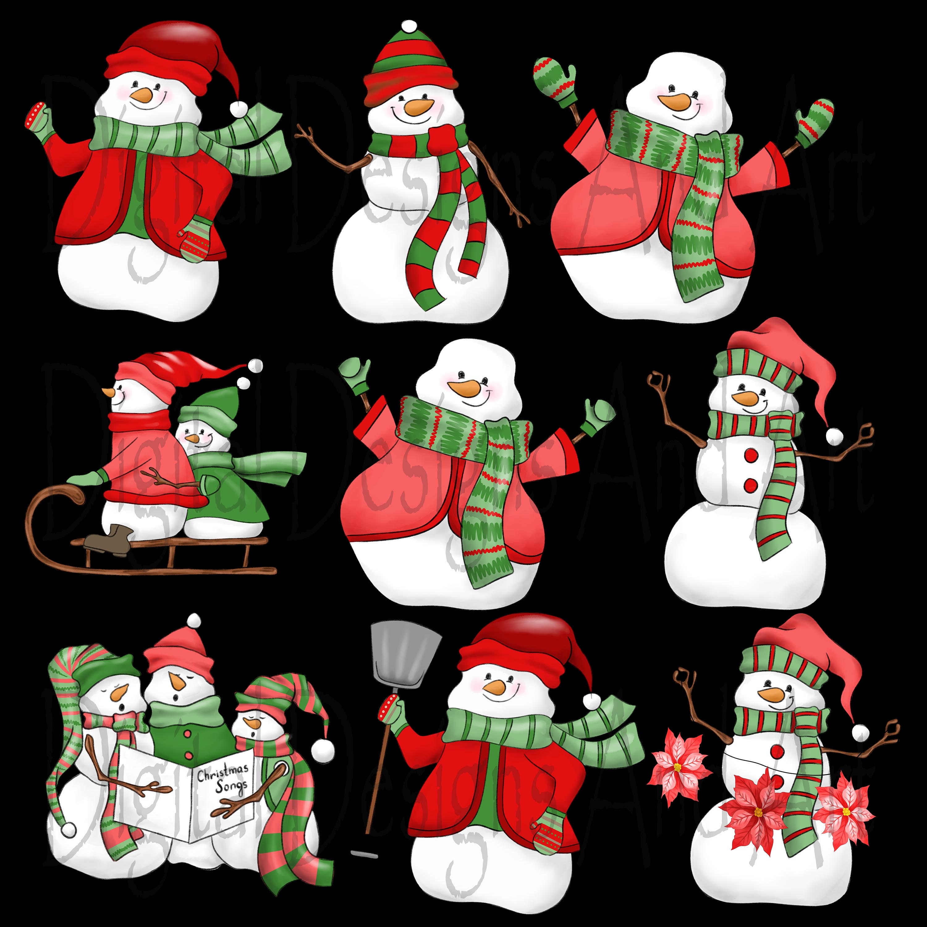 Snowman Clipart Winter Clipart Snowman Illustration - Etsy