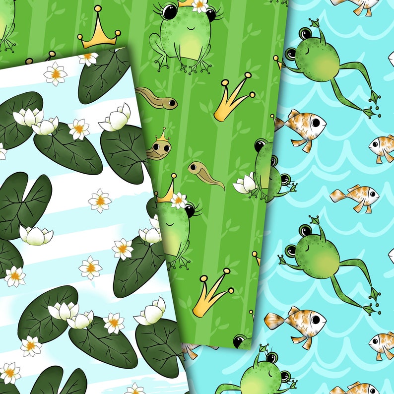 Frog Seamless Pattern, Frog Digital Paper, Cute Frogs Paper, Swamp ...