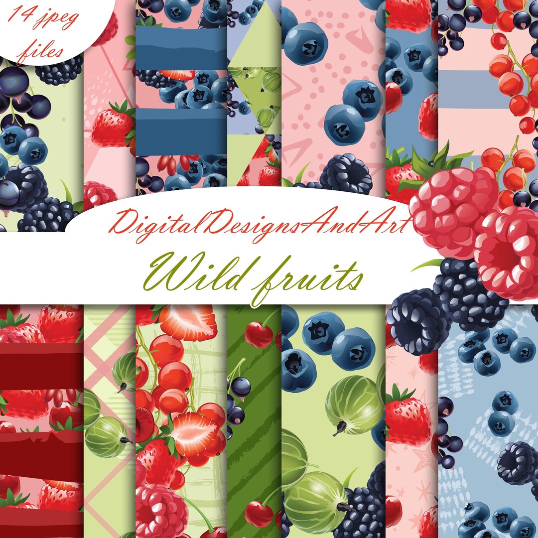 Wild Fruits Paper, Fruit Pattern, Fruit Digital Paper, Forest Fruits ...