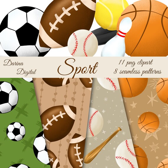 Sport Clipart Sport Balls Football Soccer Baseball Sport - Etsy