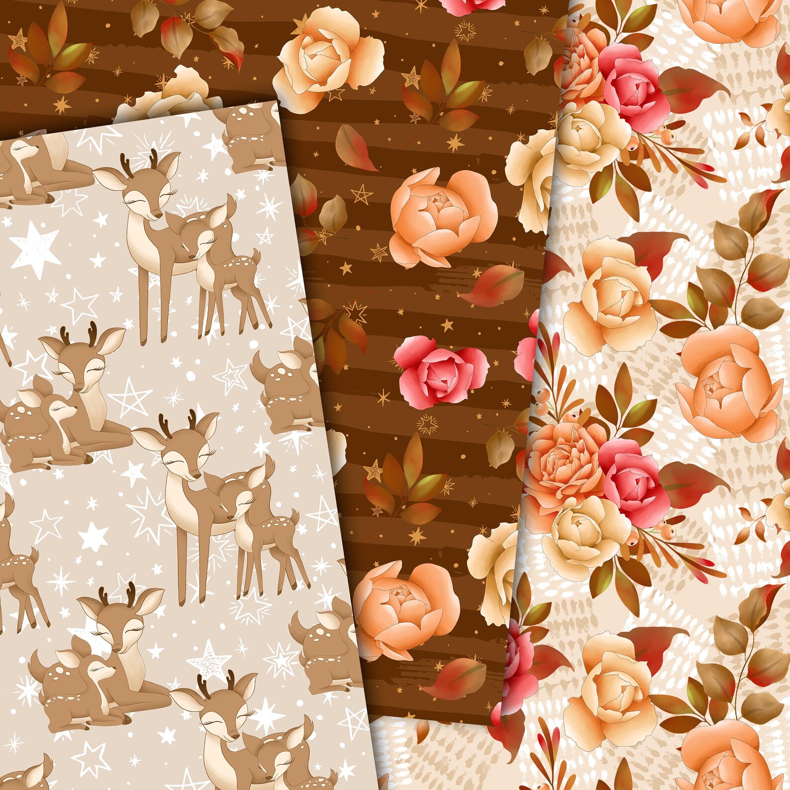 Deer Digital Paper Forest Deer Pattern Deer Pattern Autumn - Etsy