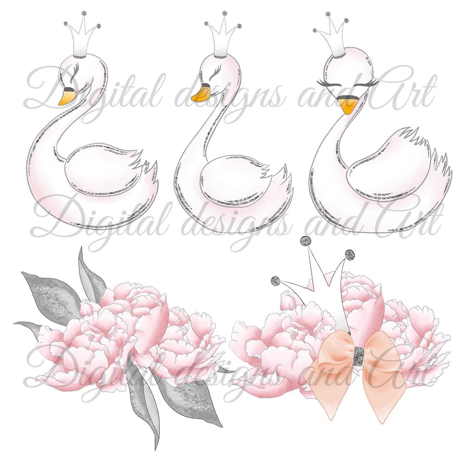 Wild swan clipart Swan illustration White swan clipart | Etsy