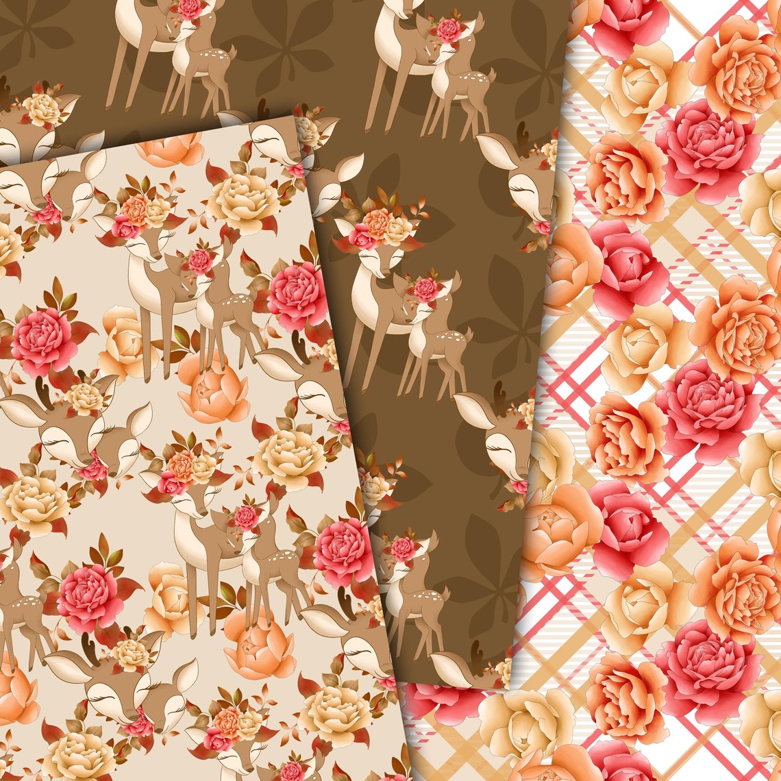 Deer Digital Paper Forest Deer Pattern Deer Pattern Autumn | Etsy