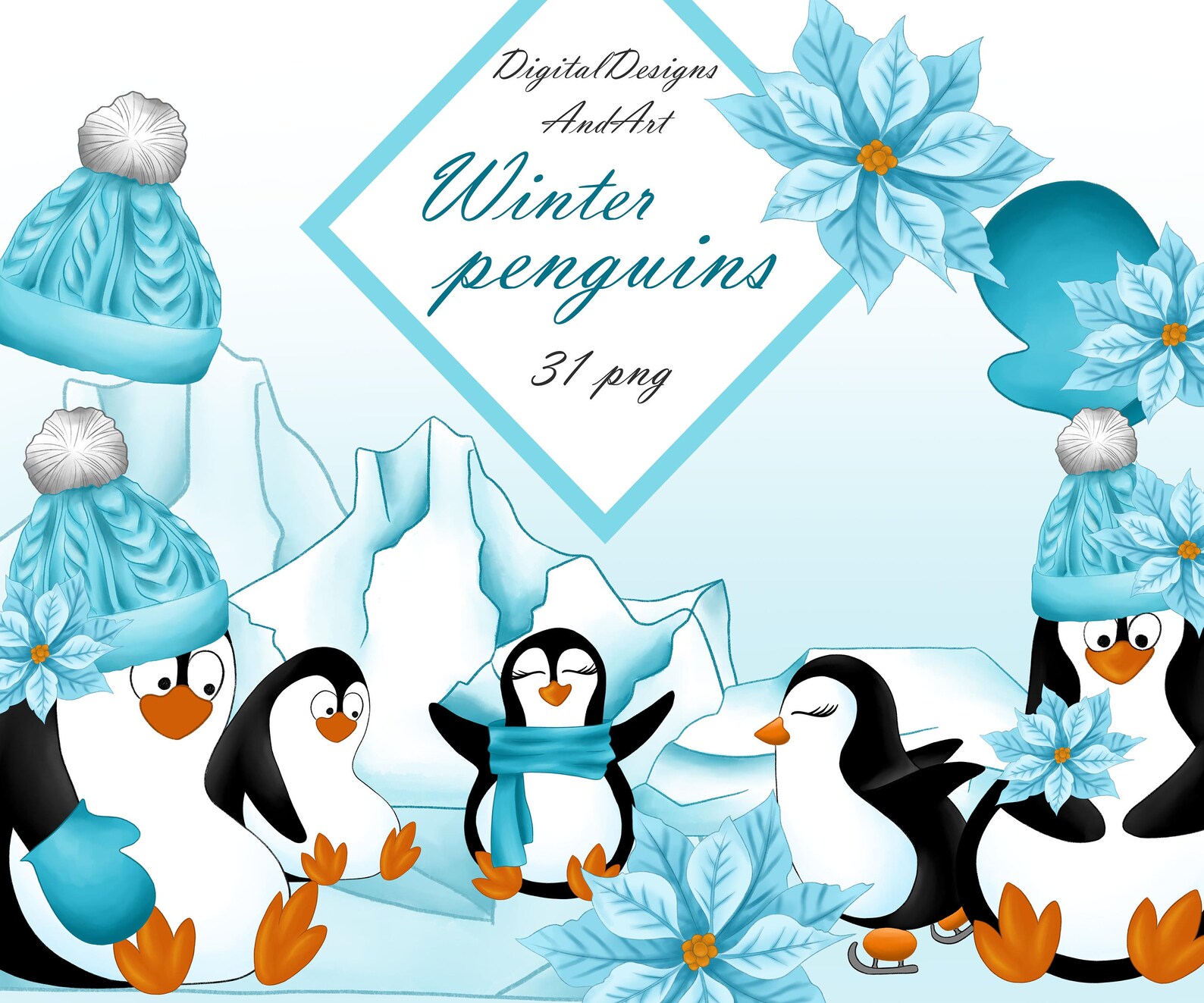 Penguins Clipart Penguin Illustration Handpainted Clipart | Etsy