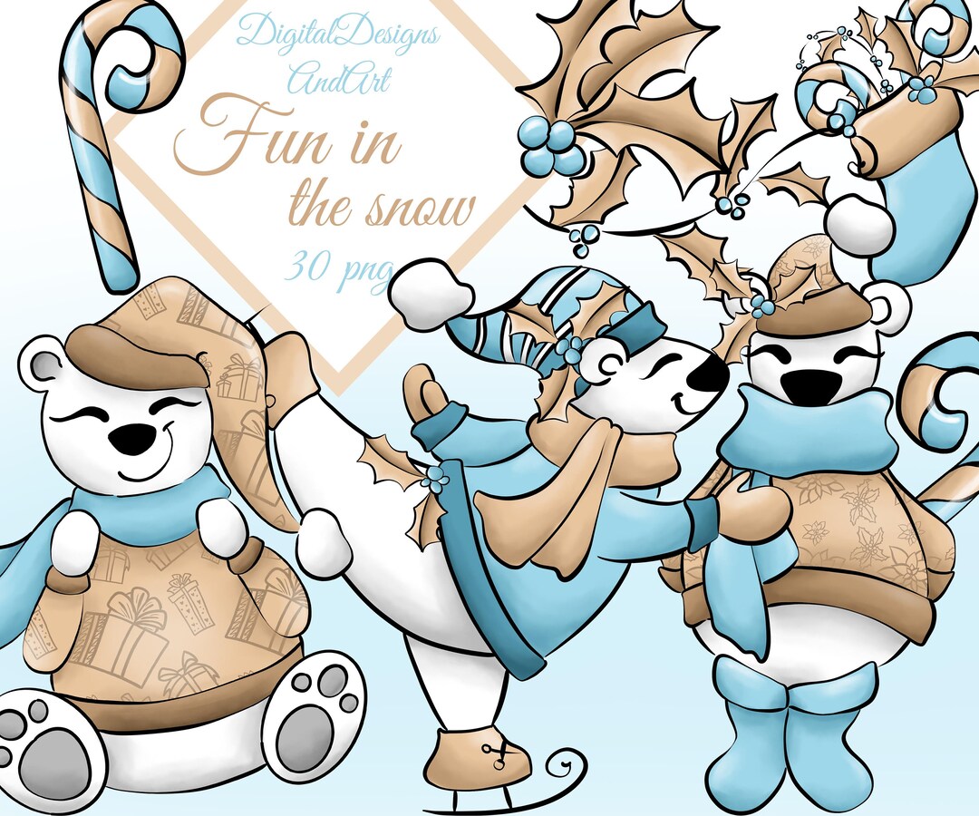 Polar Bear Clipart, Bear Clipart, Winter Clipart, Mistletoe Clipart ...