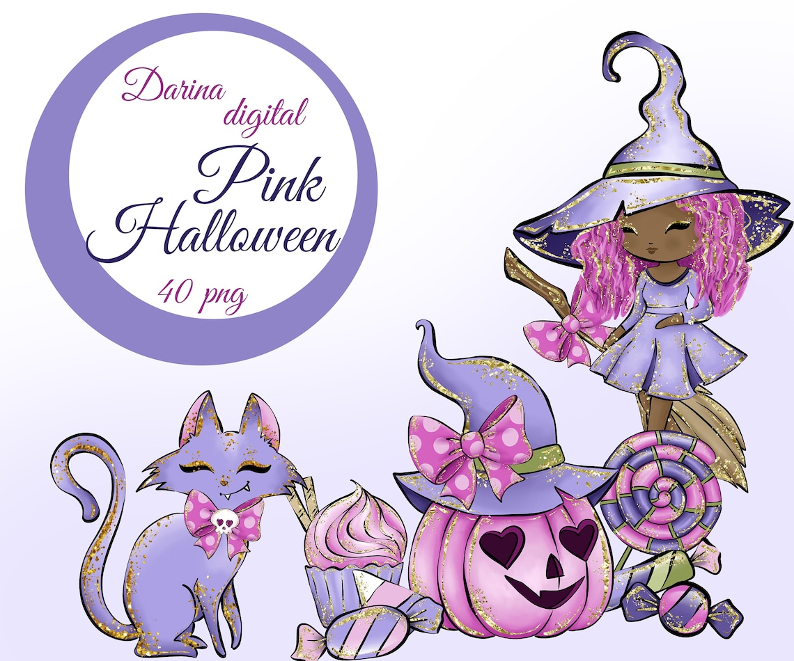Pink Halloween Clipart Halloween Clipart Witch Clipart | Etsy