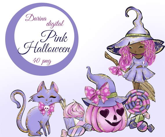 Pink Halloween Clipart Halloween Clipart Witch Clipart | Etsy