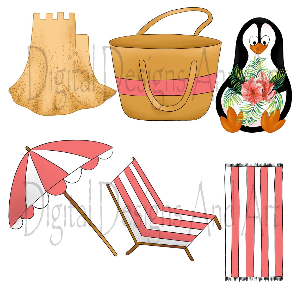 Beach Penguins Clipart Penguin Illustration Summer Clipart - Etsy