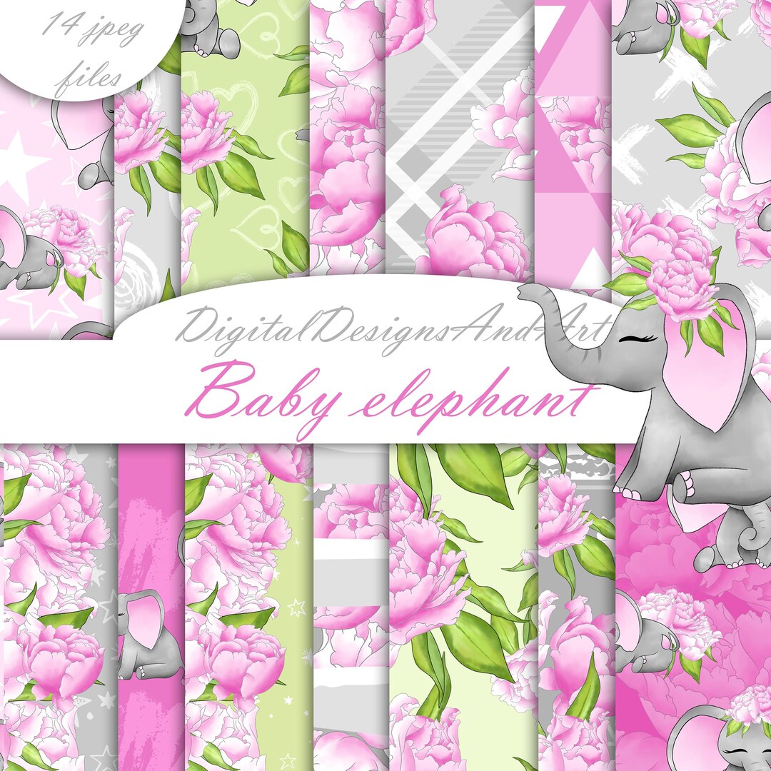 Elephant Digital Paper, Elephant Paper, Elephant Pattern, Baby Digital ...