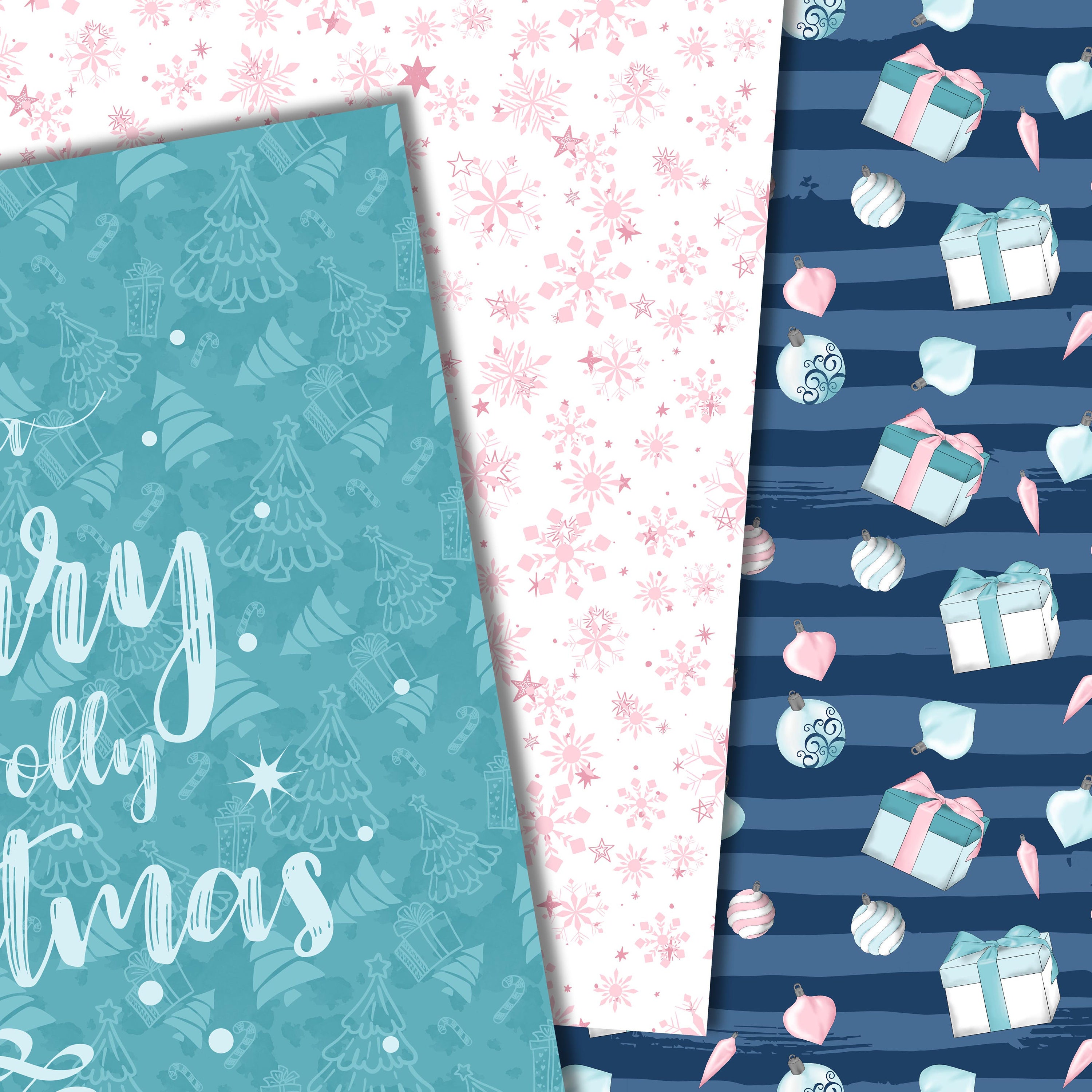 Pink Christmas Paper Pack Seamless Paper Christmas Pattern | Etsy