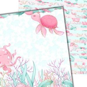 Sea Animals Digital Paper, Sea Paper, Animals Pattern, Watercolor Paper ...
