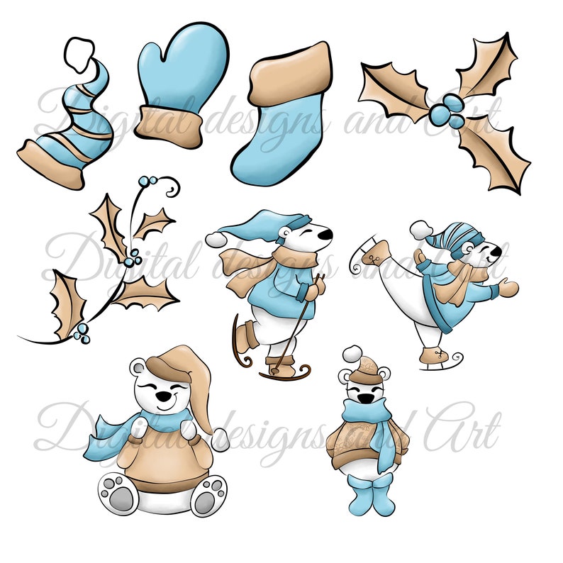 Polar Bear Clipart Bear Clipart Winter Clipart Mistletoe - Etsy