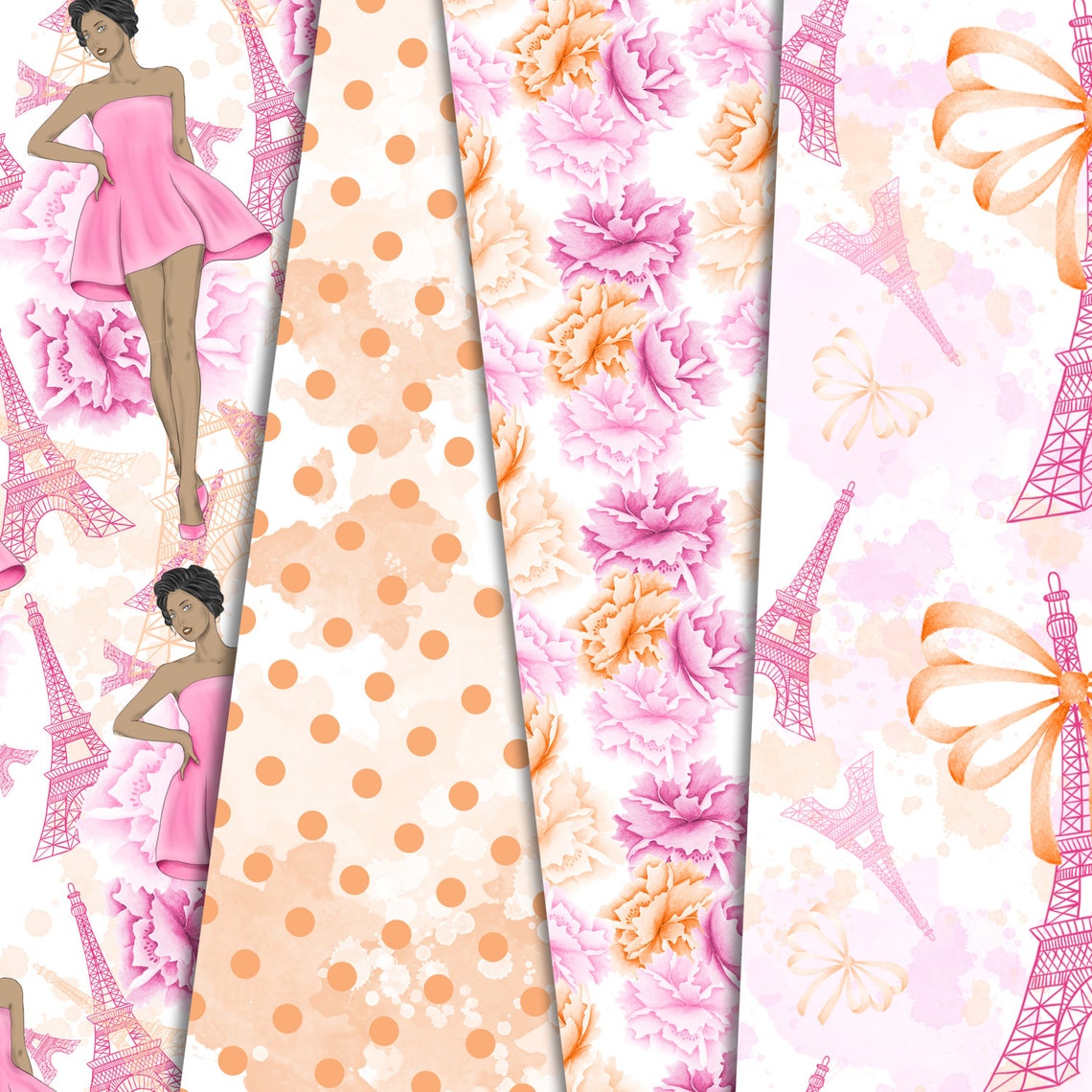 Paris Digital Paper, Fashion Paper, African American Girl Paper ...