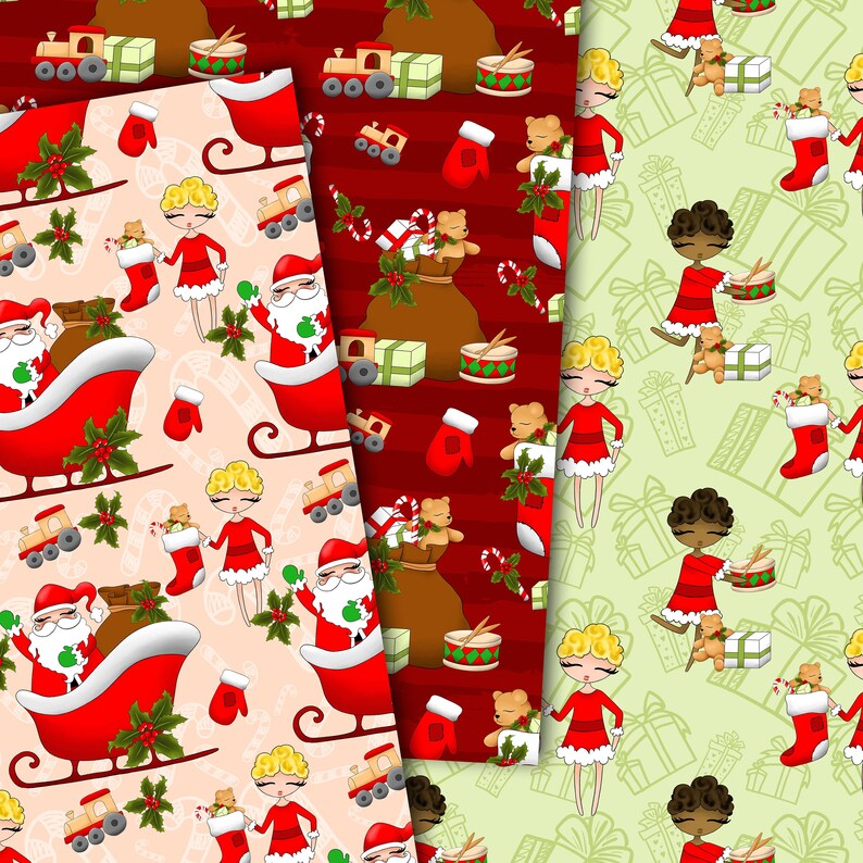 Santa Digital Paper Santa Workshop Santa Claus Paper - Etsy