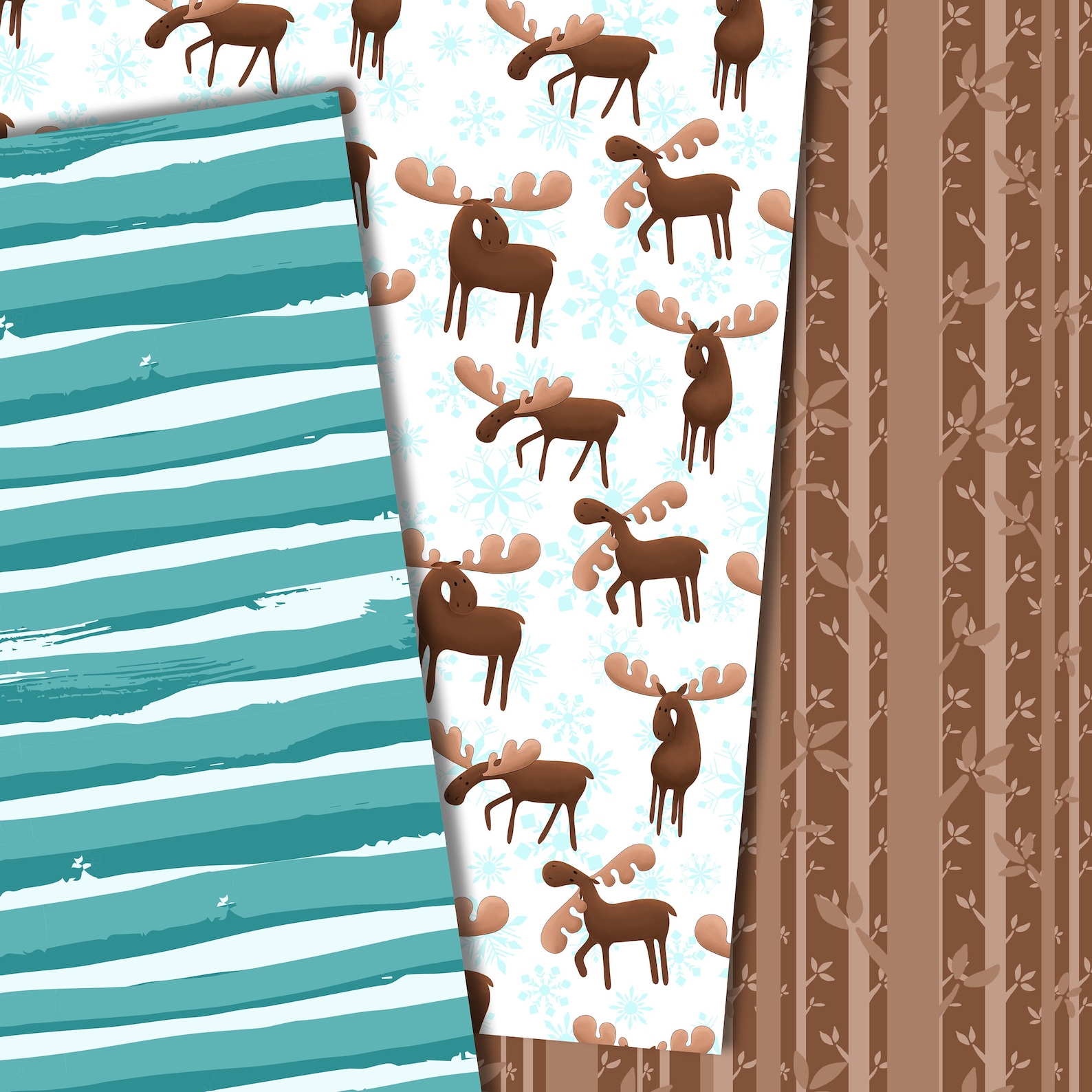 Moose Digital Paper Moose Pattern Winter Seamless Paper | Etsy