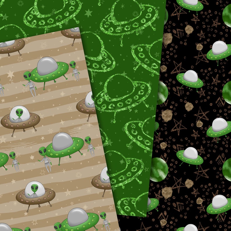 Alien Digital Paper Alien Pattern Spaceship Paper E.T. | Etsy