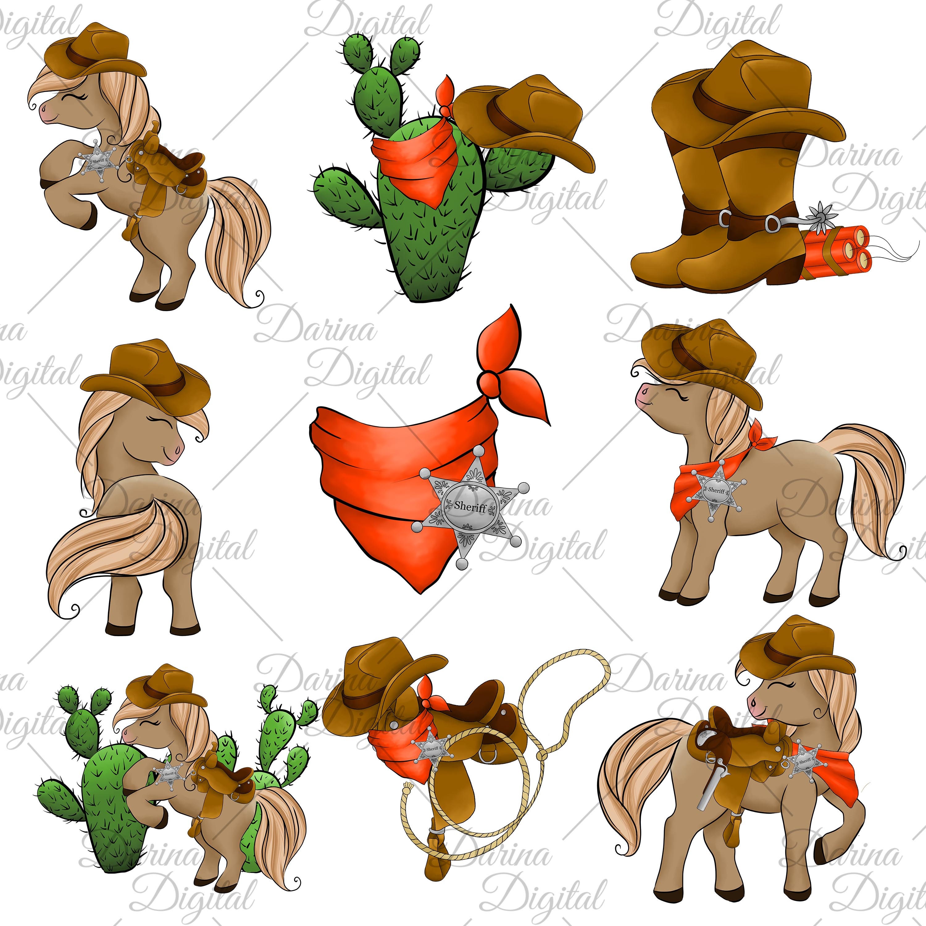 Cowboy Clipart, Western Illustration, Wild West Clipart, Country ...