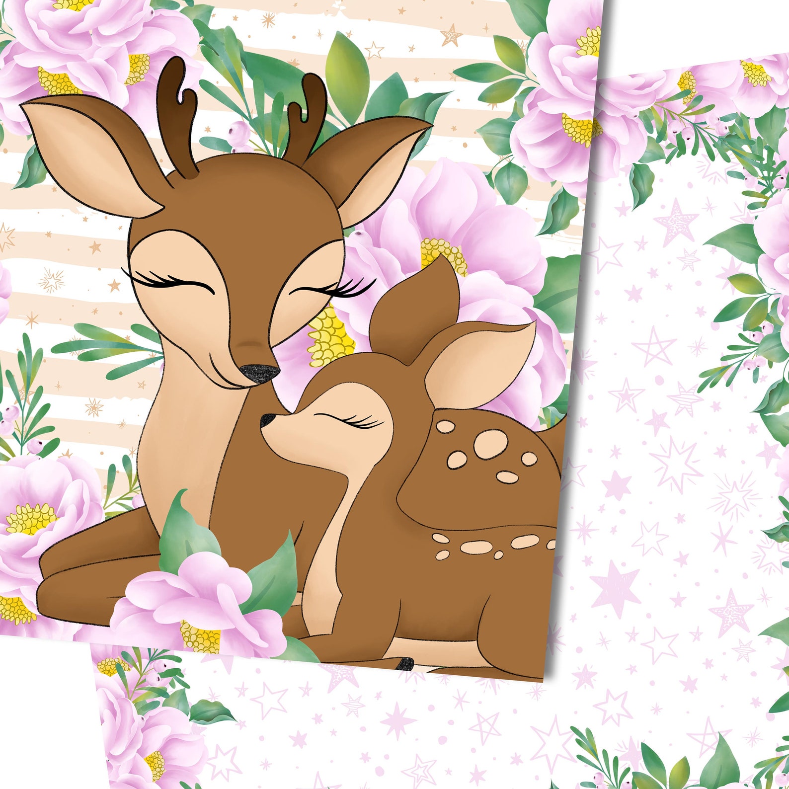 Deer Digital Paper Forest Deer Pattern Seamless Pattern - Etsy