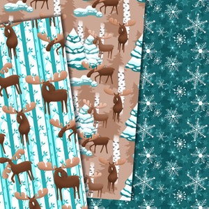 Moose Digital Paper, Moose Pattern, Winter Seamless Paper, Tree Paper ...