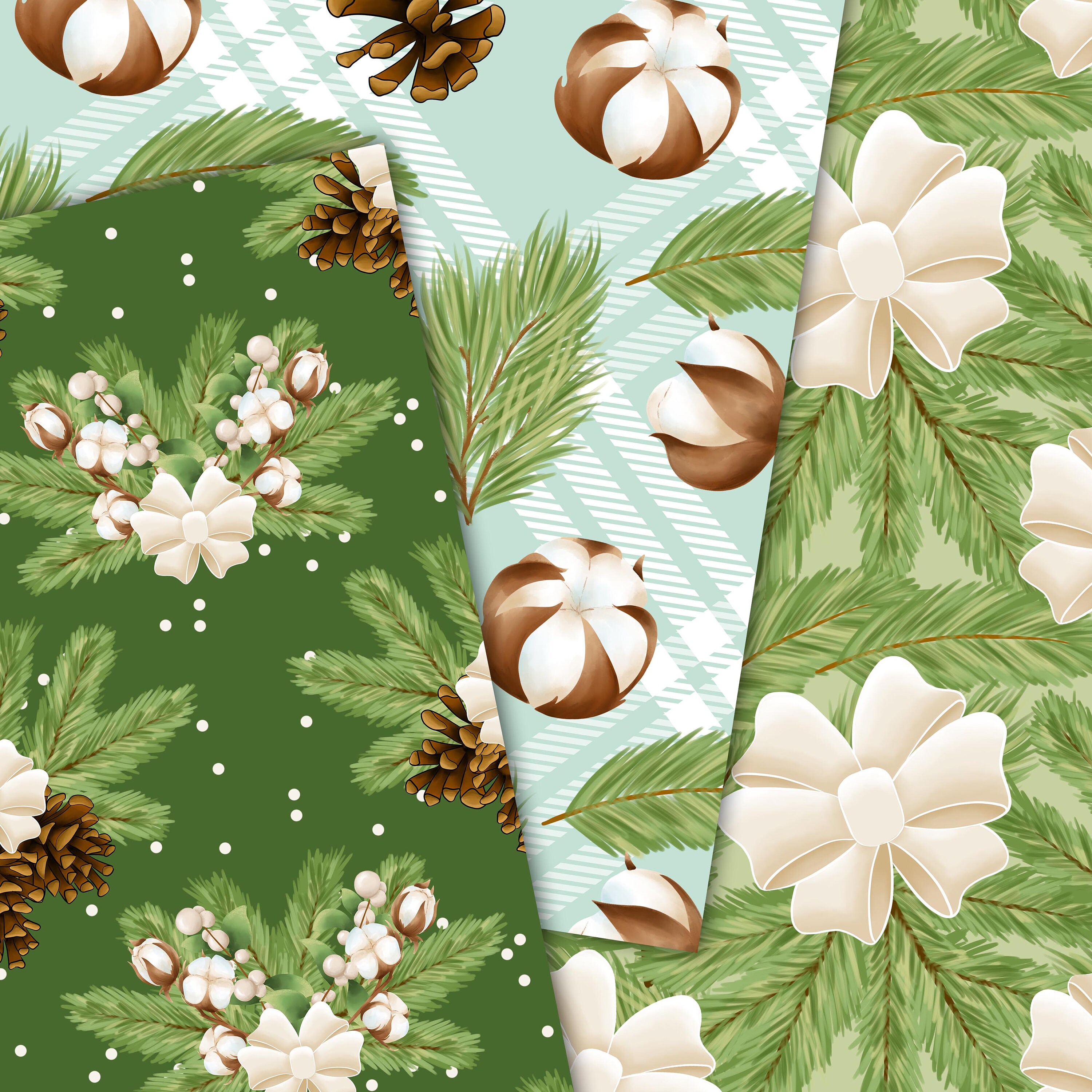 Winter Digital Paper Pine Digital Paper Pine Cone Paper | Etsy