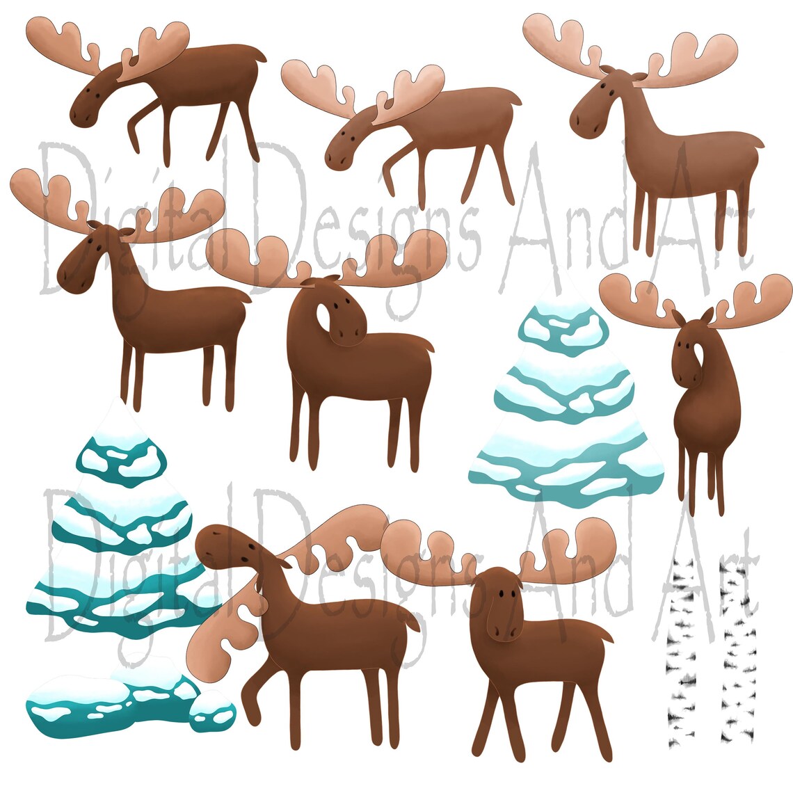 Moose Clipart Snowflakes Clipart Winter Clipart Forest - Etsy