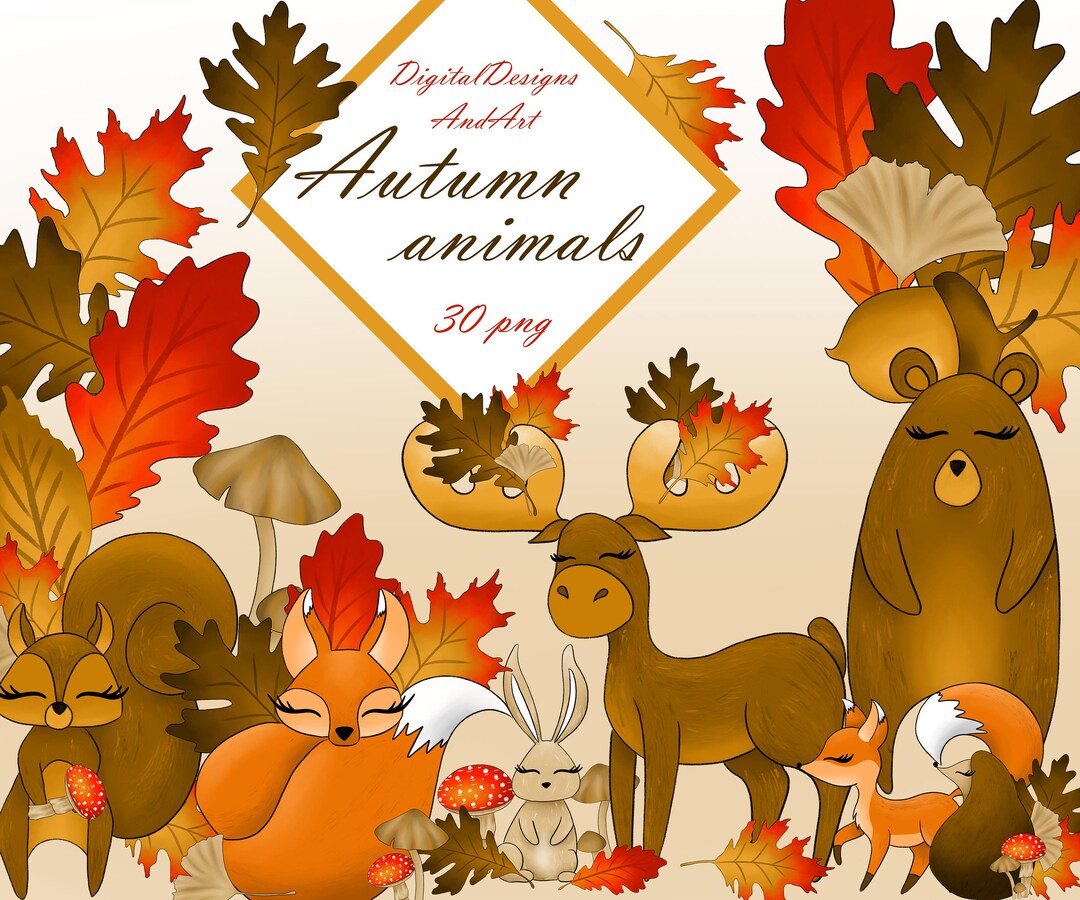 Autumn Animals Clipart Animals Clipart Watercolor Clipart - Etsy