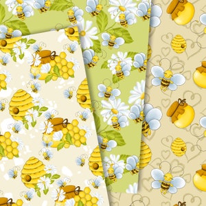 Bee Digital Paper, Bees Pattern, Cute Bee Paper, Daisy Paper, Daisy ...
